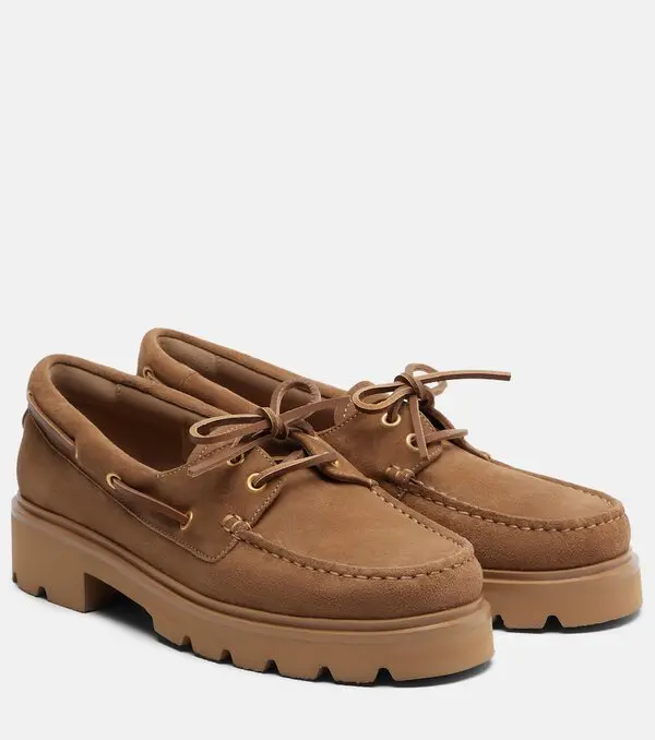 GIANVITO ROSSI Olonne Suede Boat Shoes - Brown