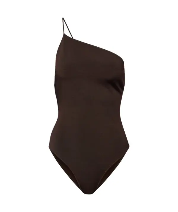 Saint Laurent One-shoulder Satin Bodysuit - Brown
