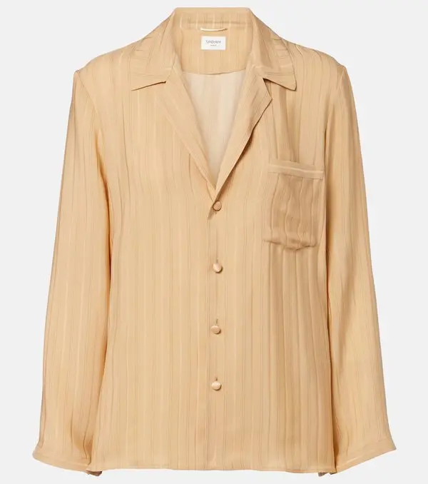 Saint Laurent Striped Silk Button-down Shirt - Beige