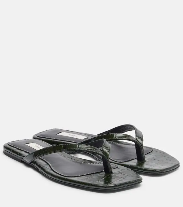 TOTEME Croc-effect Leather Thong Sandals - Black