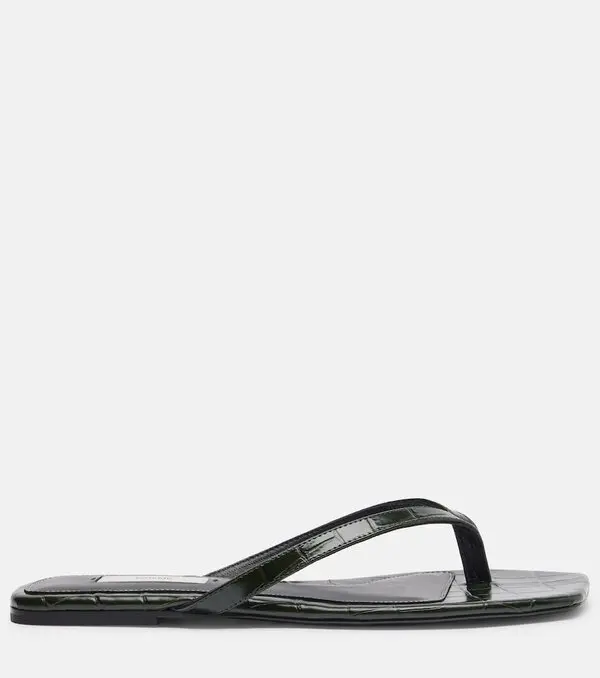 TOTEME Croc-effect Leather Thong Sandals - Black