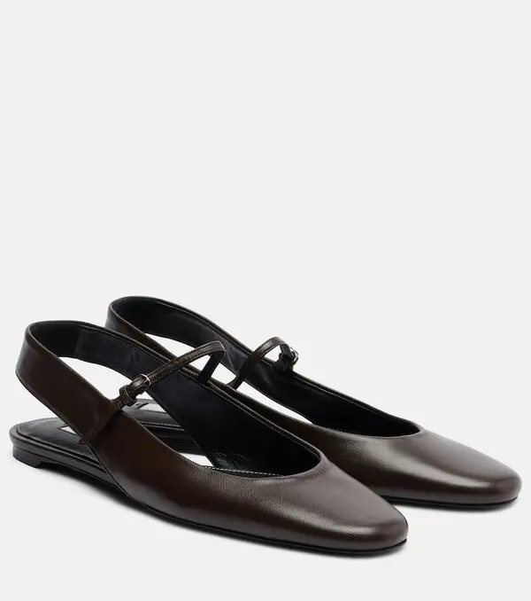 TOTEME Leather Mary Jane Flats - Brown