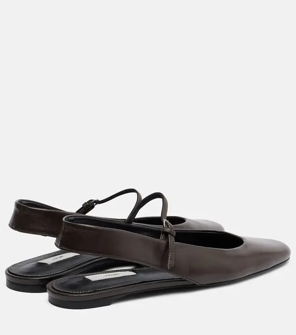 TOTEME Leather Mary Jane Flats - Brown