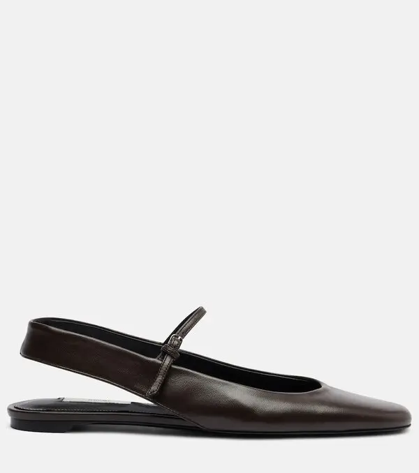 TOTEME Leather Mary Jane Flats - Brown