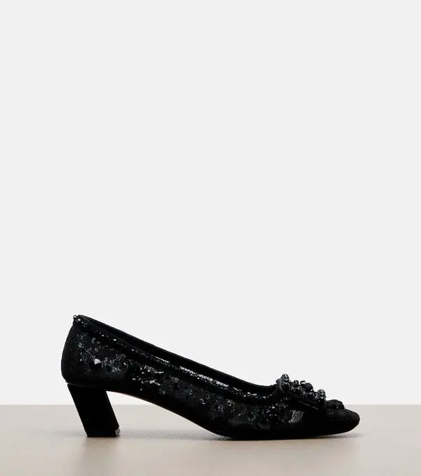 ROGER VIVIER Belle Vivier Embellished Lace Pumps