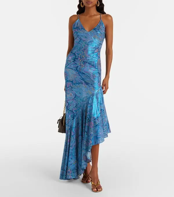 Etro Paisley Asymmetric Ruffled Midi Dress