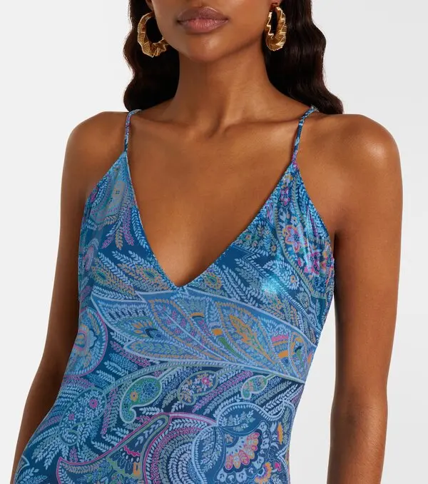 Etro Paisley Asymmetric Ruffled Midi Dress