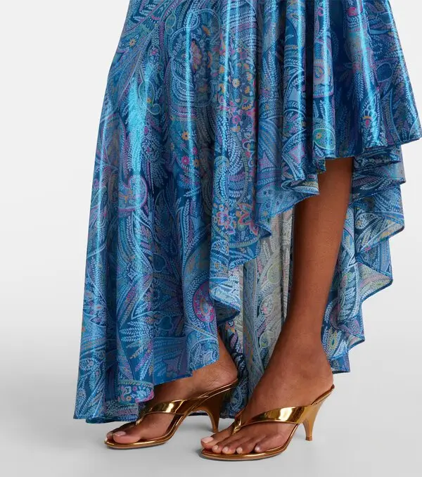 Etro Paisley Asymmetric Ruffled Midi Dress