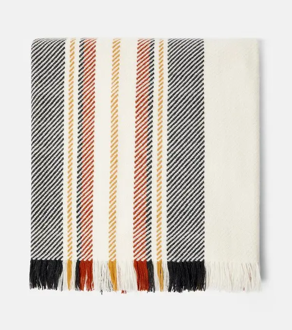 Loro Piana Fringed Striped Cashmere Blanket - White