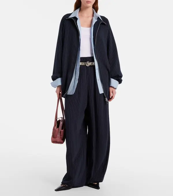 THE FRANKIE SHOP Baxter Pinstripe Oversized Jacket - Blue