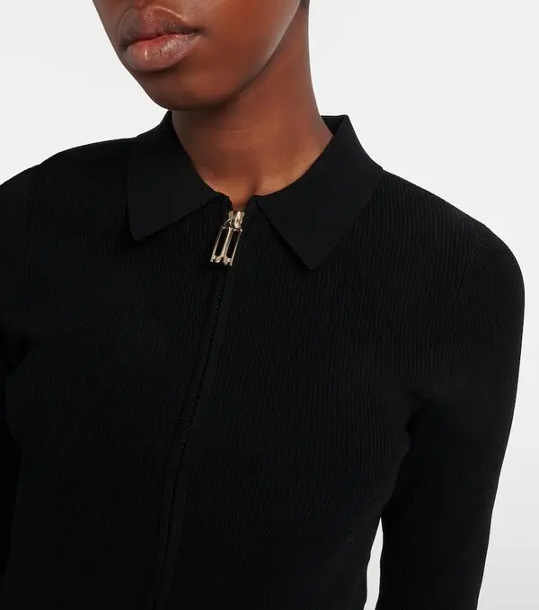 Victoria Beckham Ribbed Knit Zip-up Polo Top - Black
