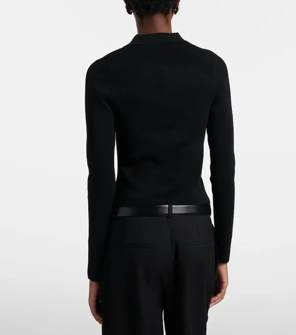 Victoria Beckham Ribbed Knit Zip-up Polo Top - Black