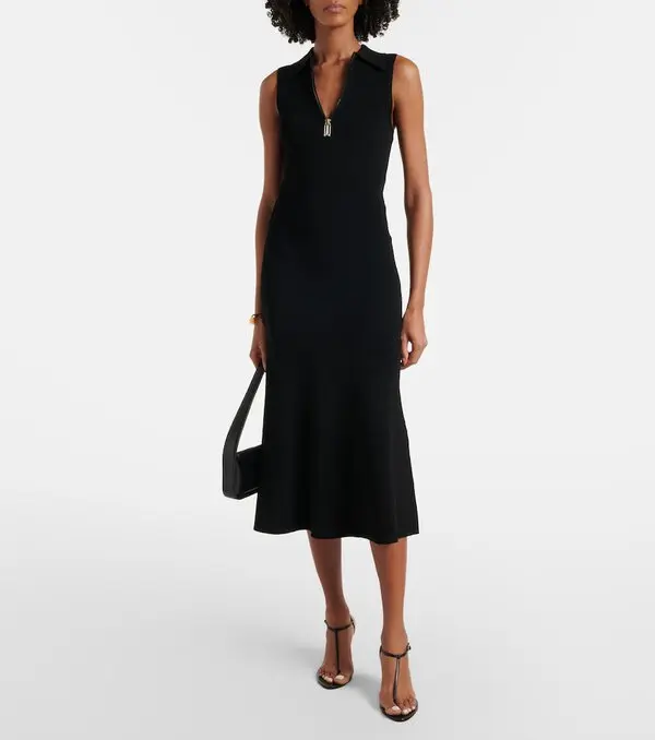 Victoria Beckham Mira Ribbed-knit Midi Dress - Black