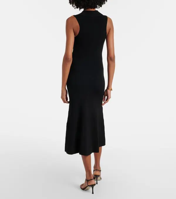 Victoria Beckham Mira Ribbed-knit Midi Dress - Black
