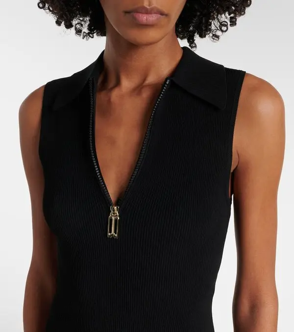 Victoria Beckham Mira Ribbed-knit Midi Dress - Black