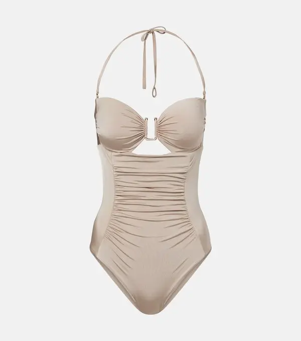 Max Mara Ruched Halterneck One-piece Swimsuit - Beige