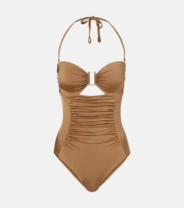 Max Mara Ruched Halterneck One-piece Swimsuit - Brown