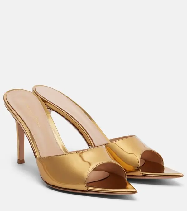 GIANVITO ROSSI Elle Metallic Leather Mules - Gold