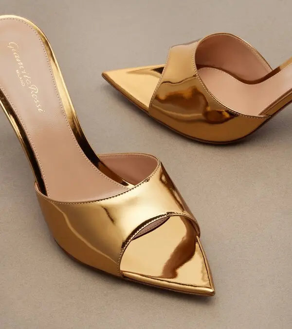 GIANVITO ROSSI Elle Metallic Leather Mules