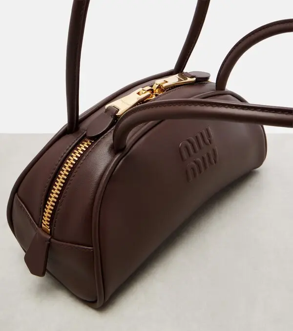 Miu Miu Small Leather Bowling Bag - Brown