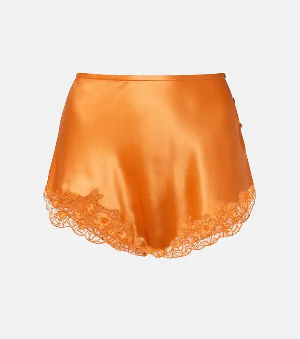 Saint Laurent Lace-trimmed Silk Crêpe Muslin Shorts - Orange