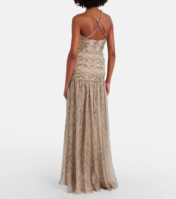Elie Saab Snake-print Silk Chiffon Maxi Skirt