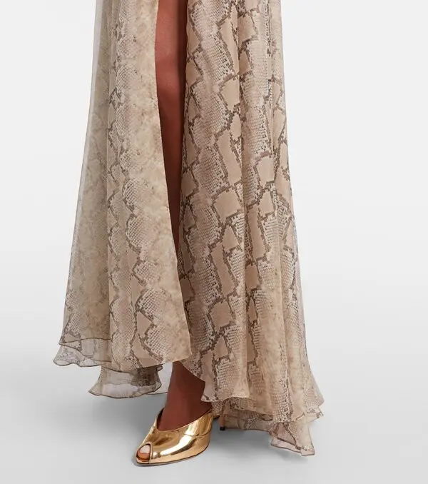 Elie Saab Snake-print Silk Chiffon Maxi Skirt