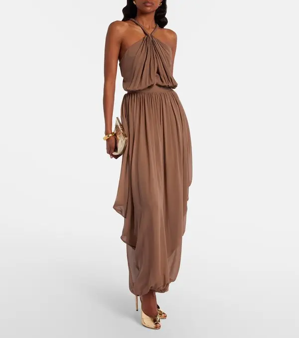 Elie Saab Gathered Silk Georgette Bodysuit