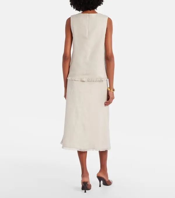 Max Mara Fiocchi Linen And Cotton Midi Skirt - Beige