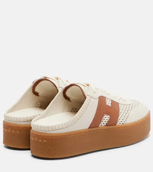 Hogan H698 Suede Platform Mules - Beige