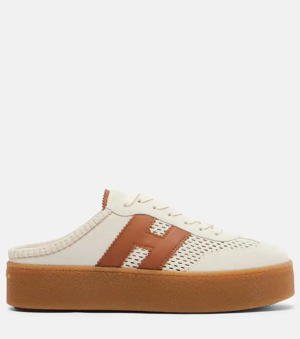 Hogan H698 Suede Platform Mules - Beige