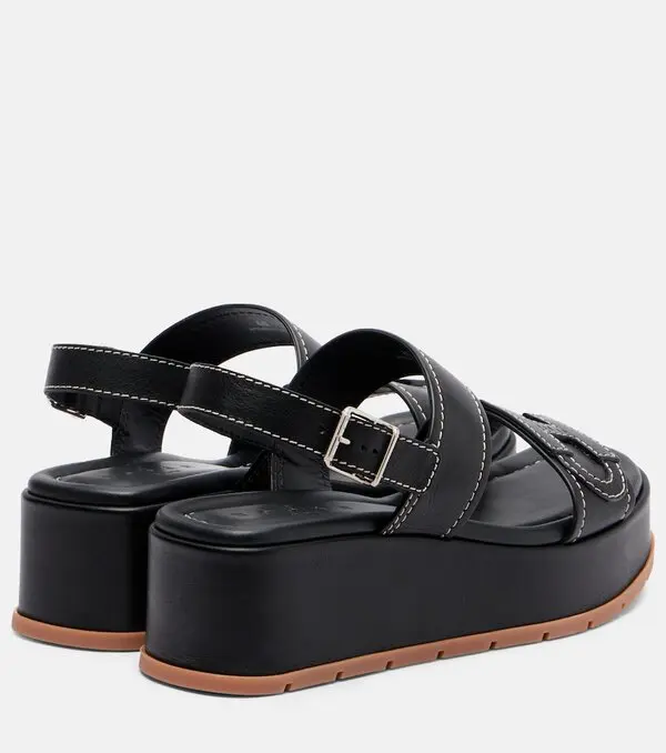 Hogan H703 Leather Platform Sandals - Black