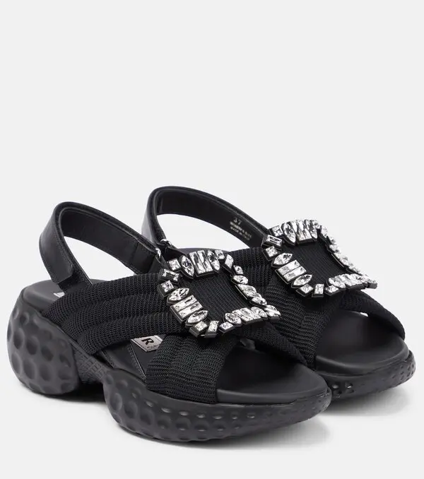 ROGER VIVIER Embellished Velcrow-fastening Sandals - Black
