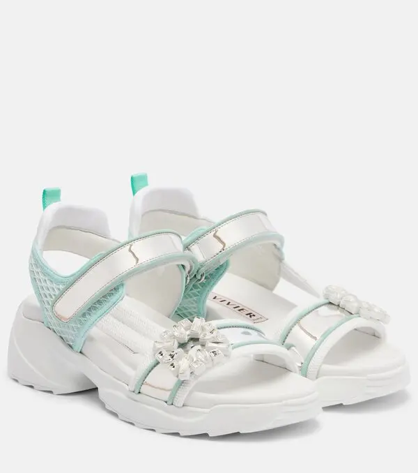 ROGER VIVIER Viv' Run Embellished Sandals - White