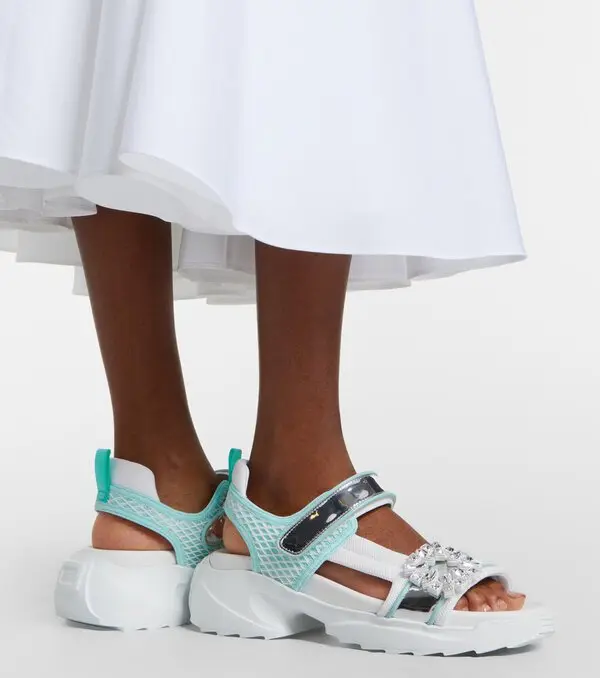 ROGER VIVIER Viv' Run Embellished Sandals - White