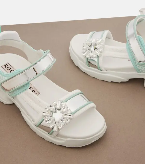 ROGER VIVIER Viv' Run Embellished Sandals - White