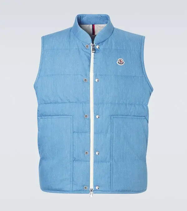 Moncler Heceta Denim Down Vest - Blue