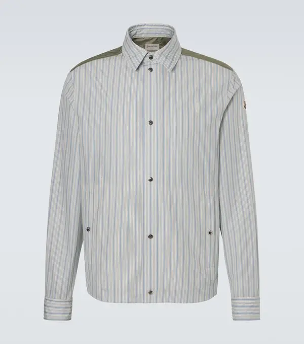 Moncler Striped Cotton Poplin Zip-up Shirt