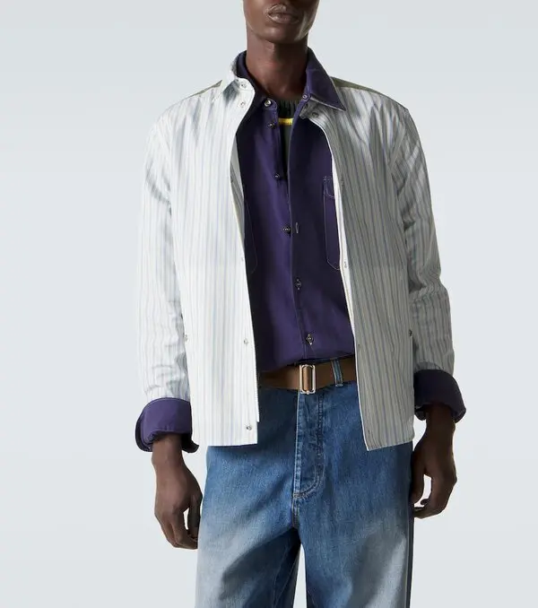 Moncler Striped Cotton Poplin Zip-up Shirt