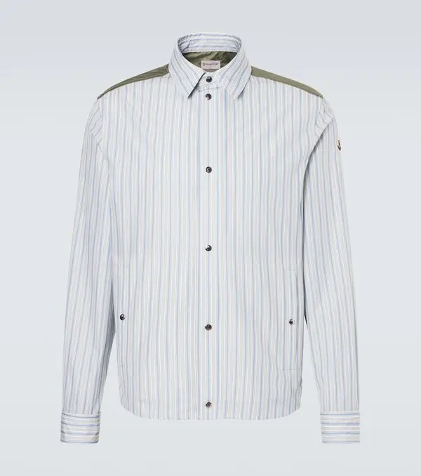 Moncler Striped Cotton Poplin Zip-up Shirt - Blue