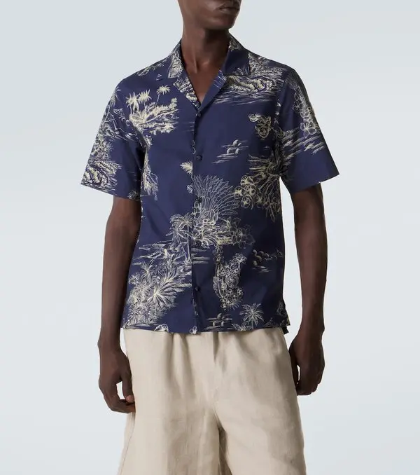 Moncler Floral Cotton Poplin Bowling Shirt - Blue