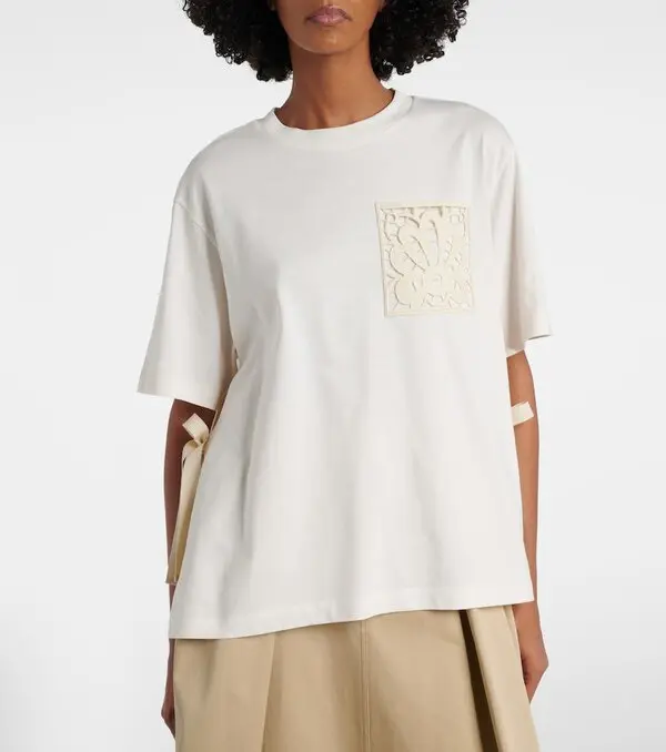 Moncler Embroidered Oversized Cotton Jersey T-shirt - White