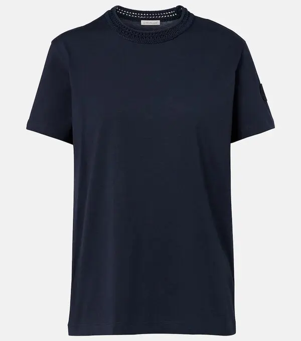 Moncler Crochet-trimmed Cotton T-shirt - Blue
