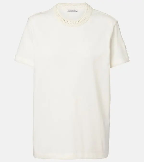 Moncler Crochet-trimmed Cotton T-shirt - White