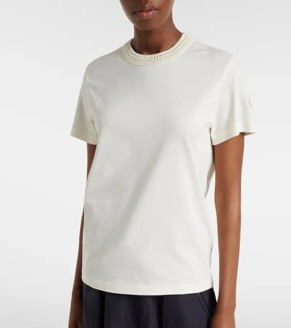 Moncler Crochet-trimmed Cotton T-shirt - White