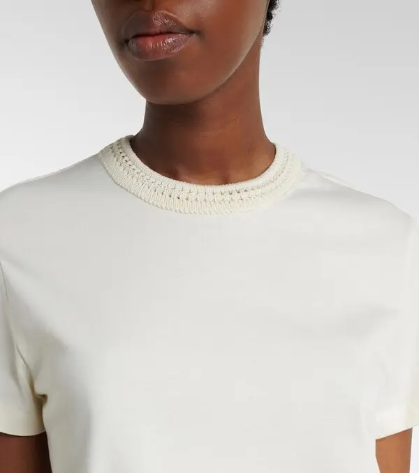 Moncler Crochet-trimmed Cotton T-shirt - White