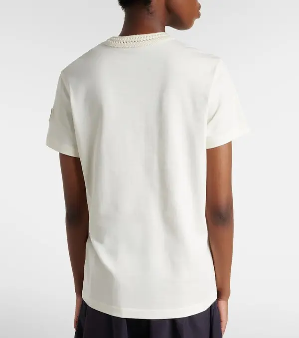 Moncler Crochet-trimmed Cotton T-shirt - White