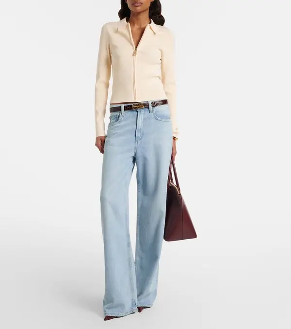 Victoria Beckham Mila Ribbed-knit Zip-up Top - Beige