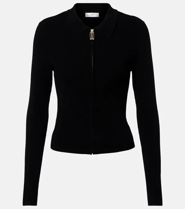 Victoria Beckham Mila Ribbed-knit Zip-up Top - Black