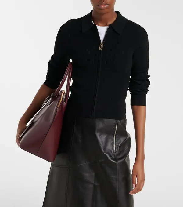 Victoria Beckham Mila Ribbed-knit Zip-up Top - Black